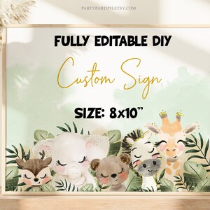 Editable Safari Animals Jungle Custom Sign (portrait and Landscape ...