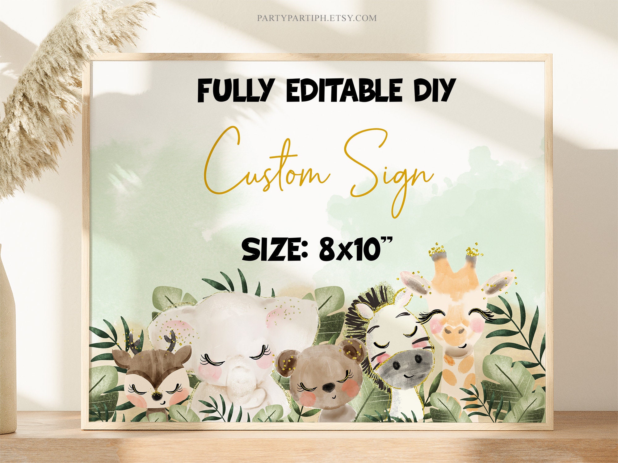 Editable Safari Animals Jungle Custom Sign (portrait and Landscape ...