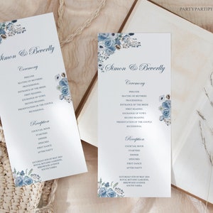 EDITABLE Blue Flower Program Card Template (wedding Bridal Shower ...
