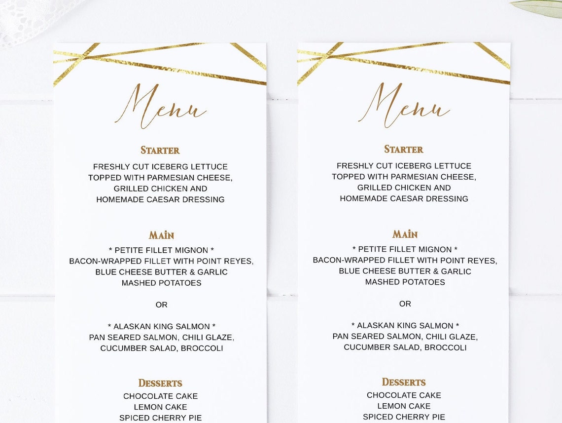 Editable Gold Frame Wedding Menu Card Template Instant Download Dinner ...
