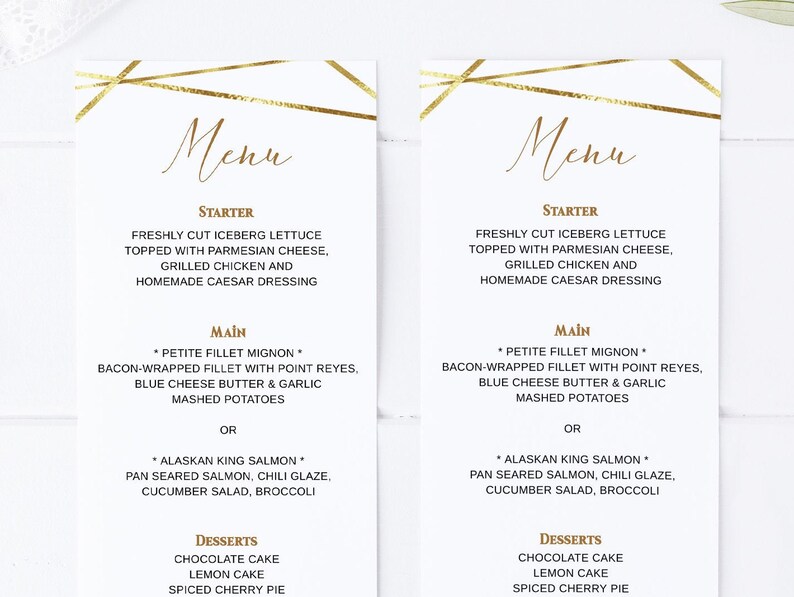 Editable Gold Frame Wedding Menu Card Template Instant Download Dinner ...