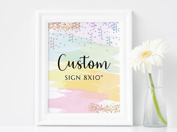 Editable Rainbow Custom Sign, Rainbow Foil Balloon Table Sign, Pastel ...