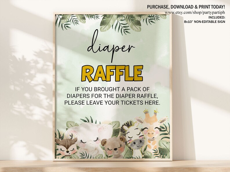 Safari Diaper Raffle Baby Shower Party Sign 8x10 Baby Shower Raffle ...