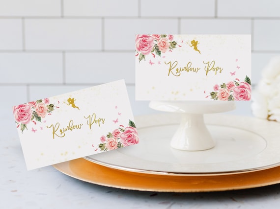 Editable Pixie Place Card, Gold Fairy Name Card, Buffet Card, Pink ...