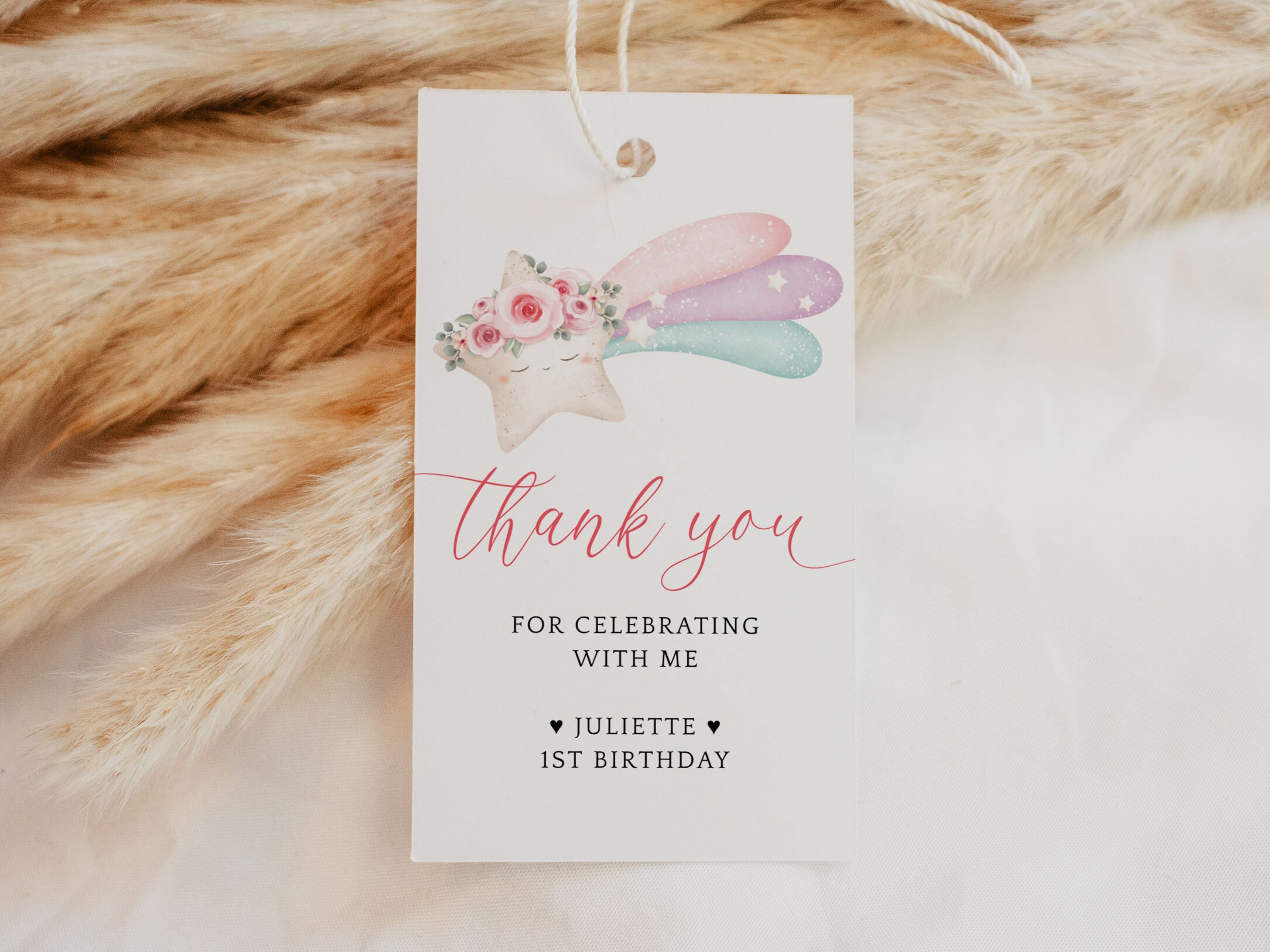 Editable Twinkle Twinkle Little Star Gift Tags Star and Flowers Thank ...