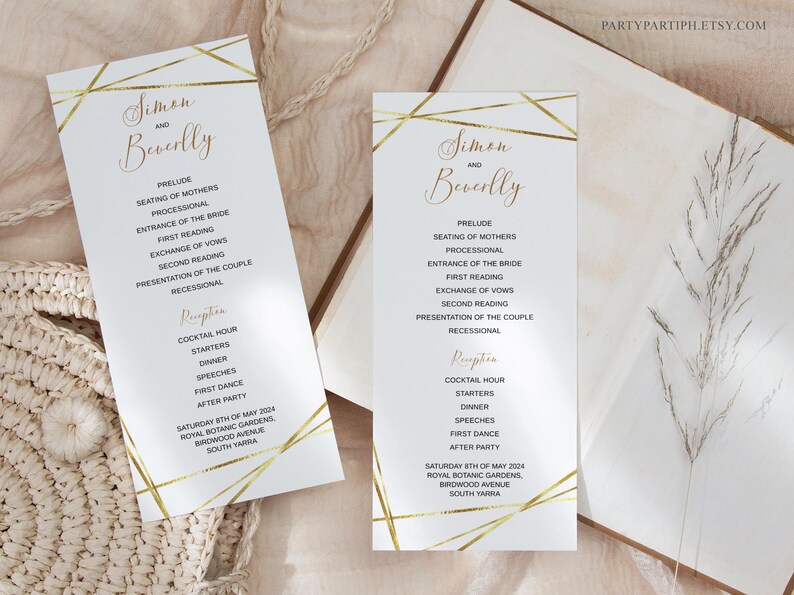 Editable Gold Wedding Program Template Geometric Invite Minimalist ...