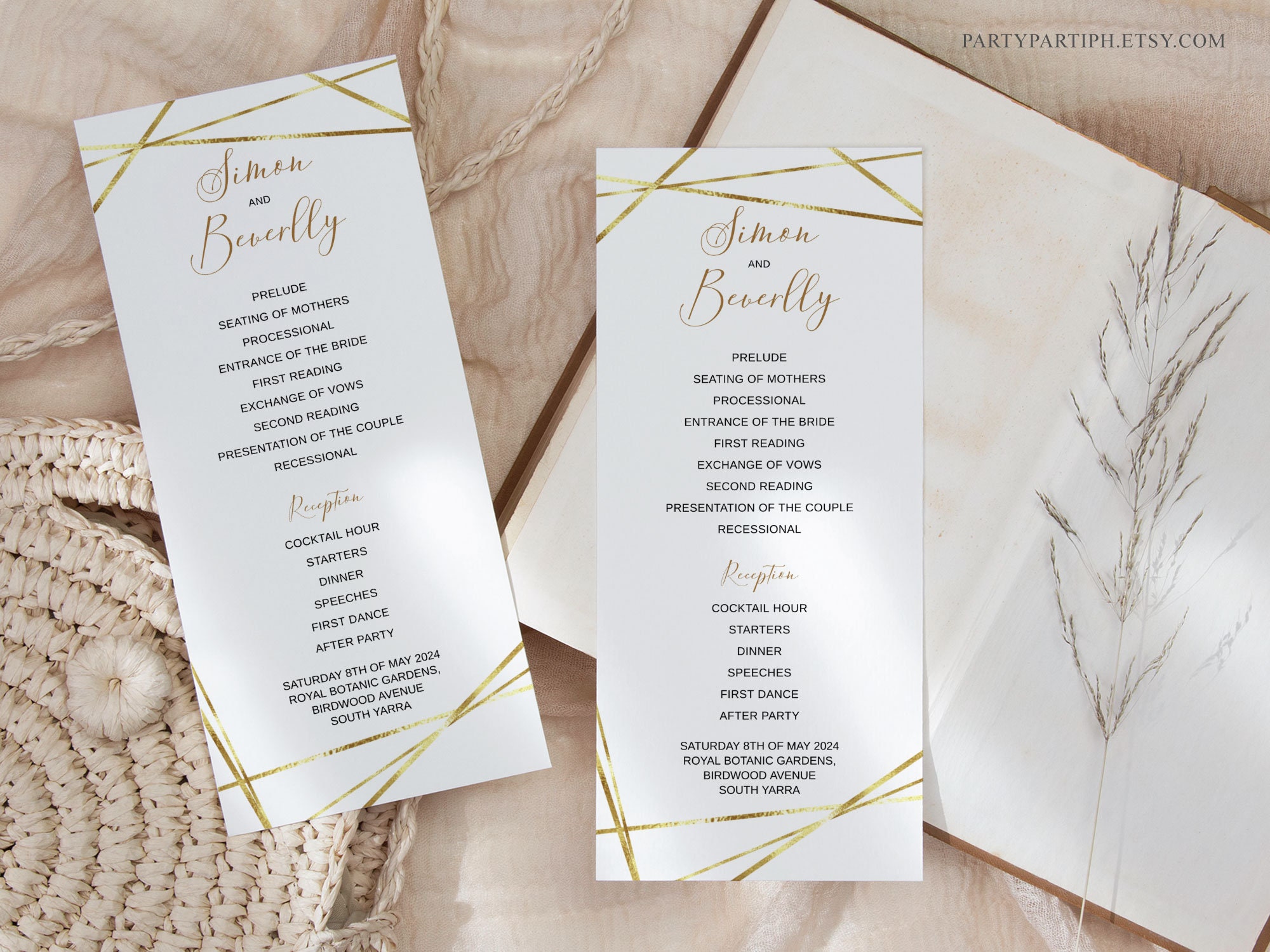 Editable Gold Wedding Program Template Geometric Invite Minimalist ...