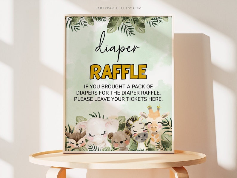 Safari Diaper Raffle Baby Shower Party Sign 8x10 Baby Shower Raffle ...