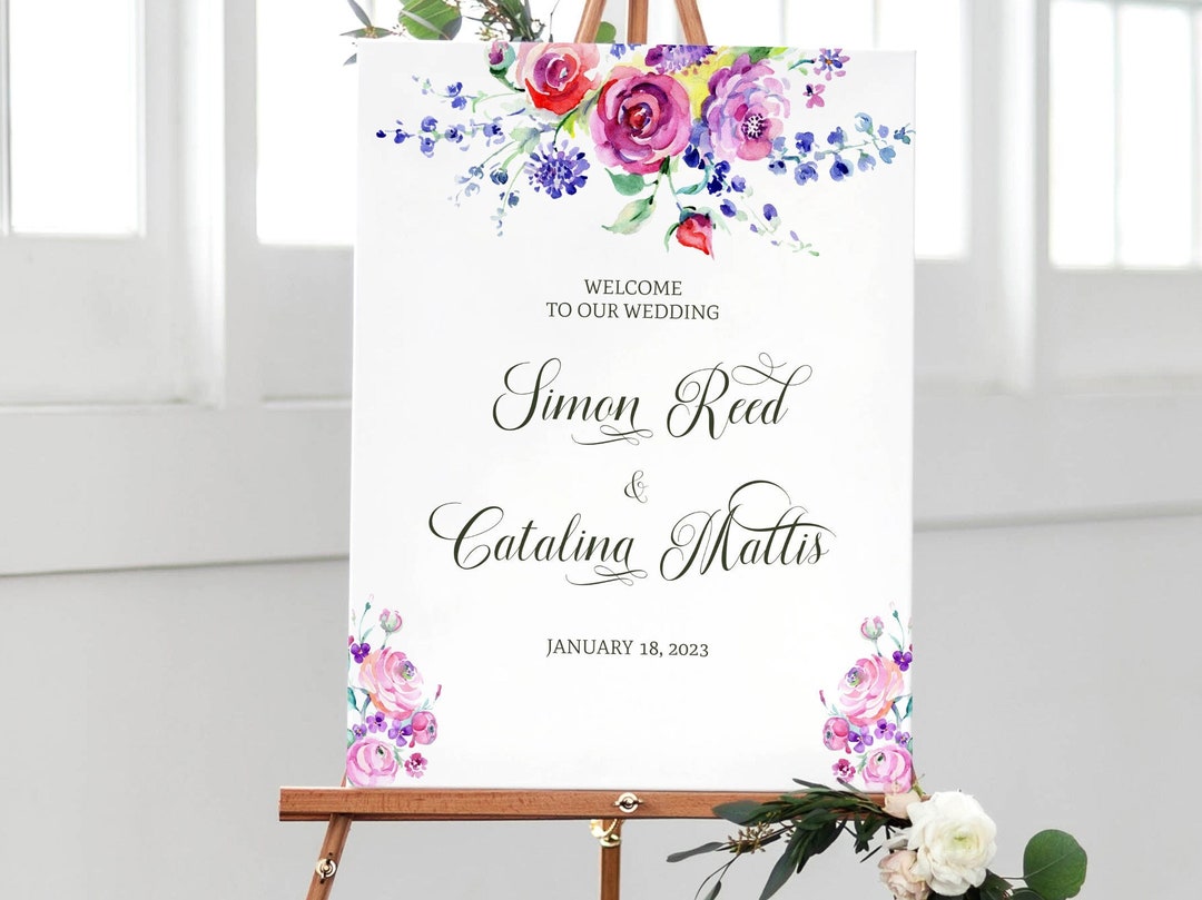 Editable Colorful Flowers Wedding Welcome Sign Flower Welcome Sign ...