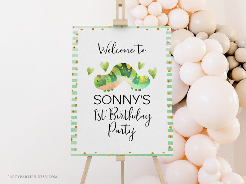 Editable Caterpillar Birthday Welcome Sign Template for First Birthday ...