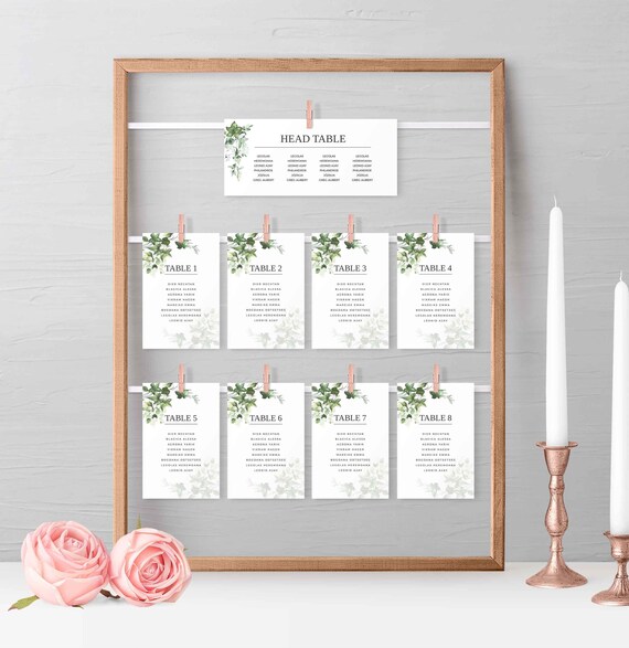 Ivy Wedding Seating Table Cards, Greenery Find Your Table , Seat Order ...