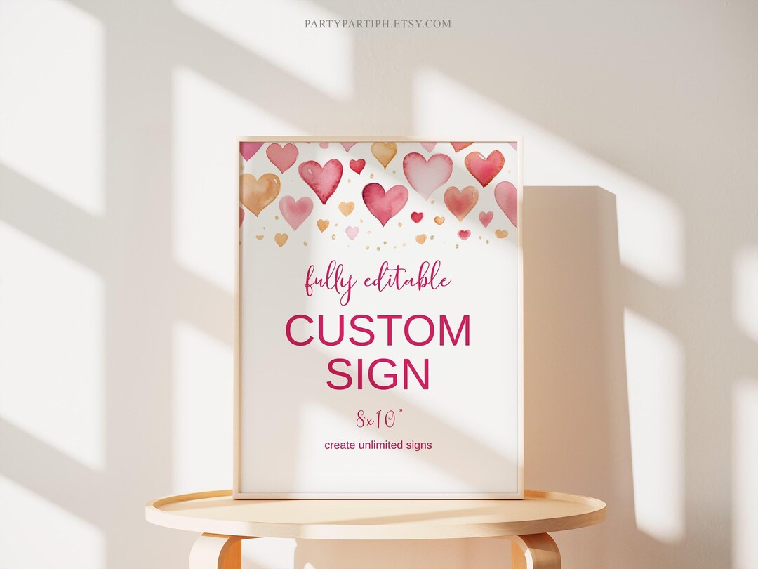 Editable Valentines Custom Table Signs 8x10 5x7 Templates Pink Hearts ...