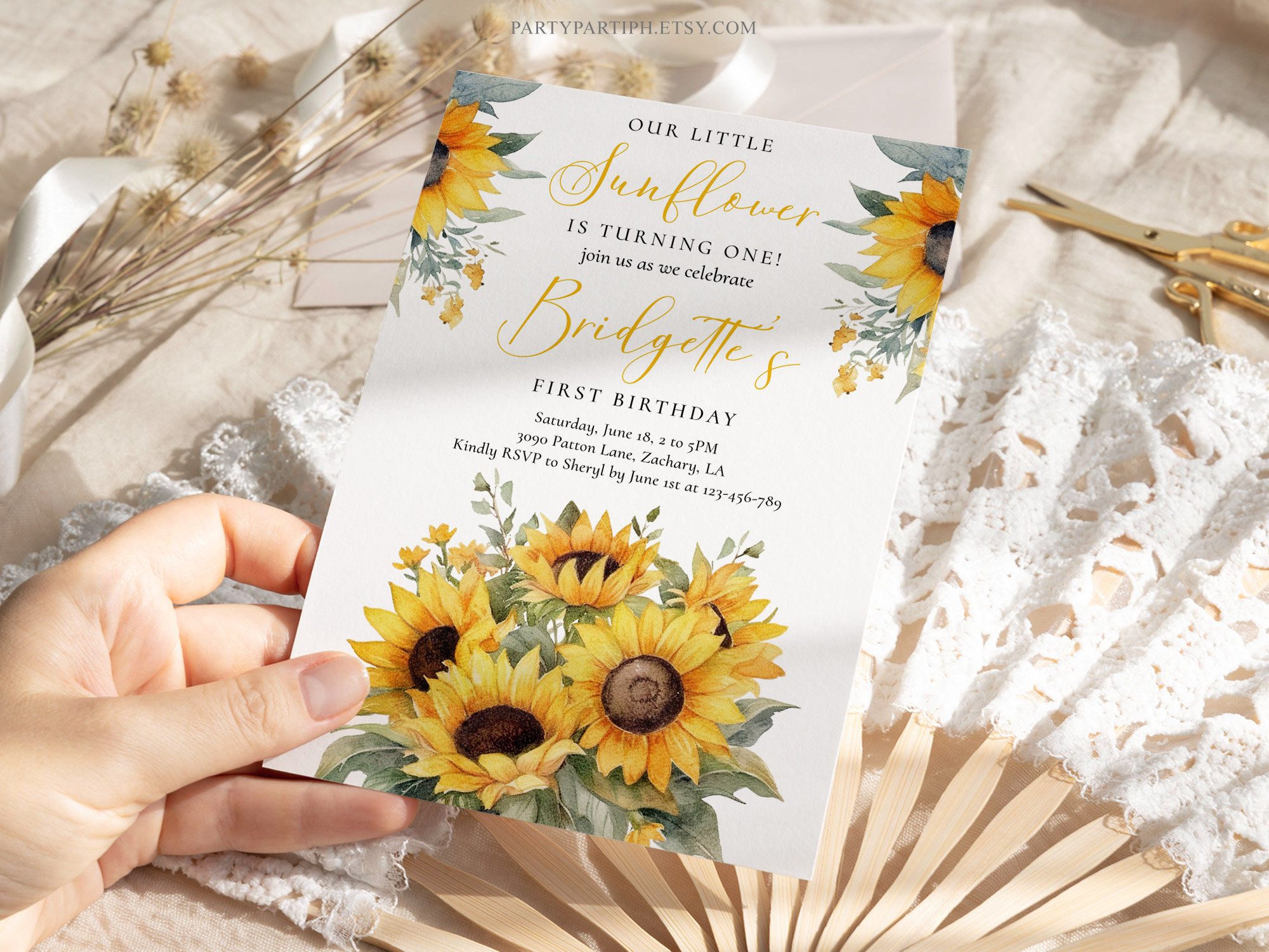 EDITABLE Sunflower Birthday Invitation Template Flower Theme 1st ...