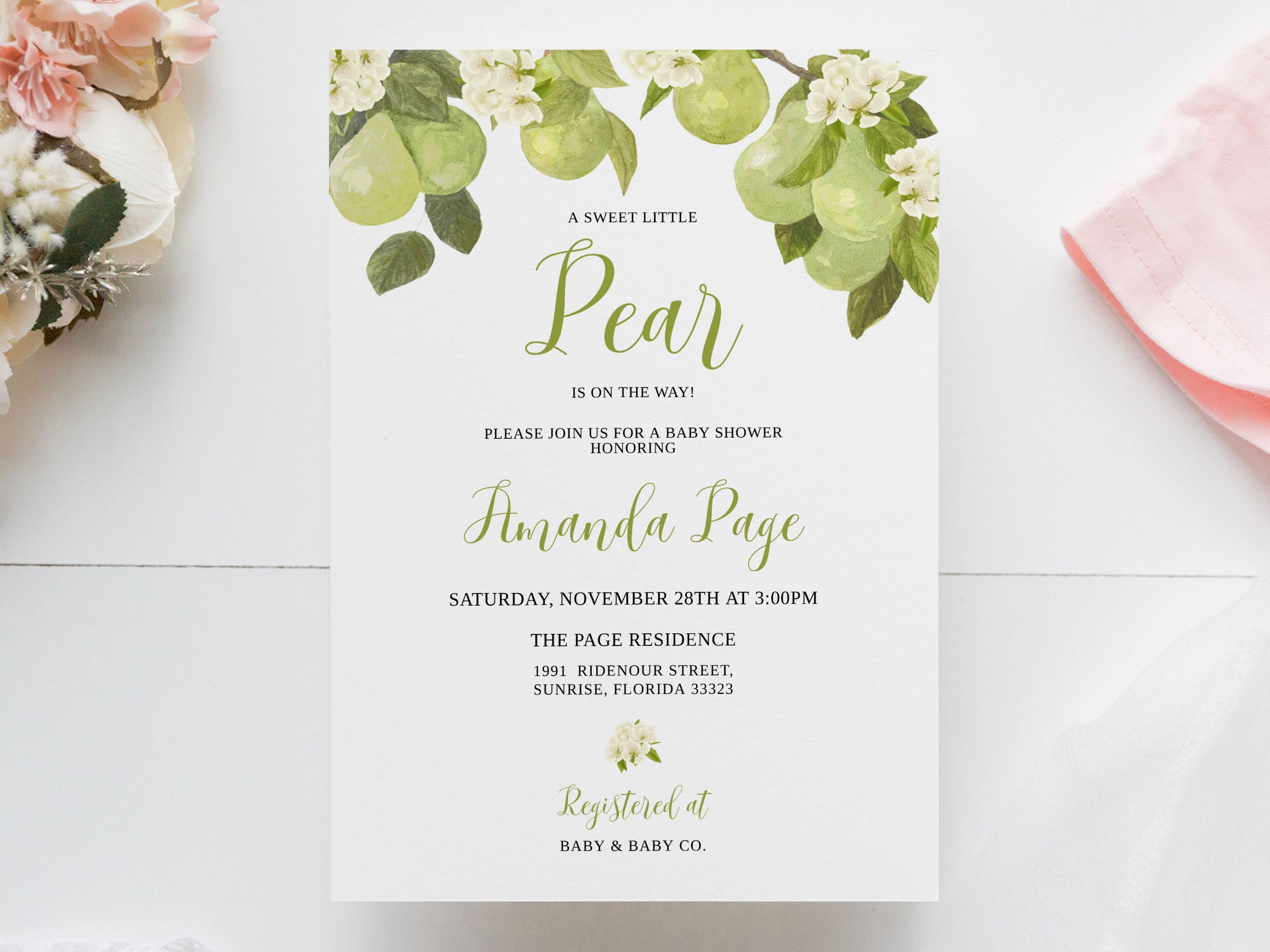 Editable Perfect Pear Baby Shower Invitation Set Templates - Etsy