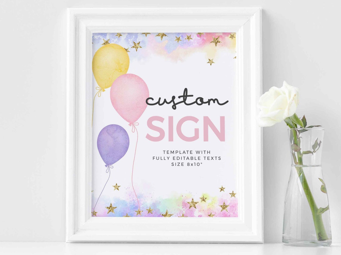 Editable Balloon Custom Sign Balloon Birthday Table Sign - Etsy