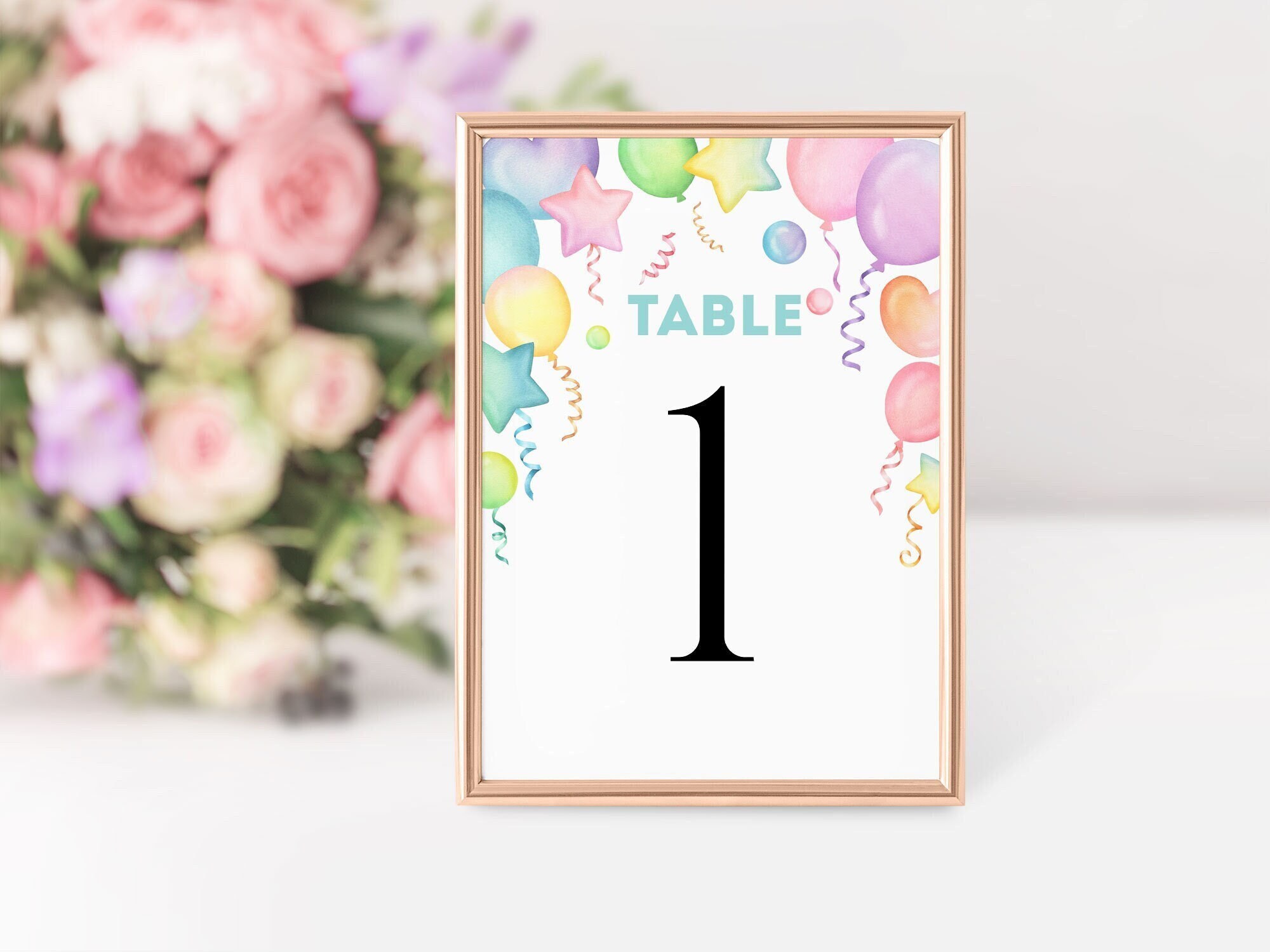 EDITABLE Rainbow Balloons Birthday Table Numbers Template Pastel ...