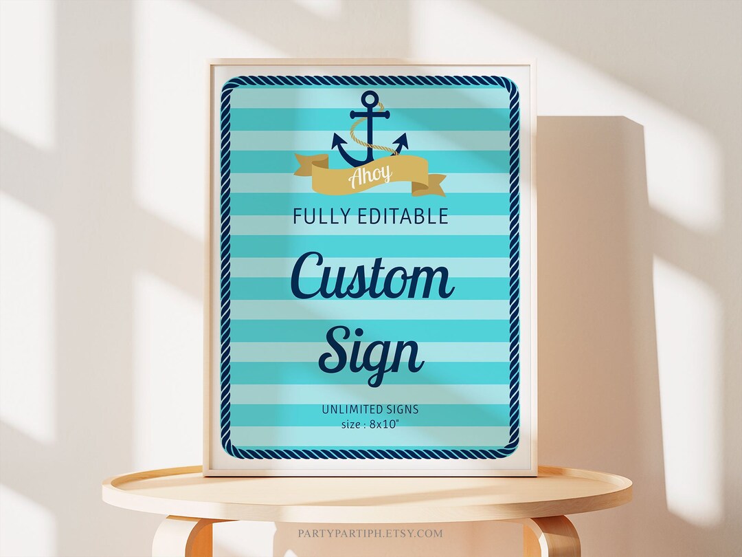 Editable Nautical Decor Custom Sign Template, 8x10" Anchor Navy Table ...