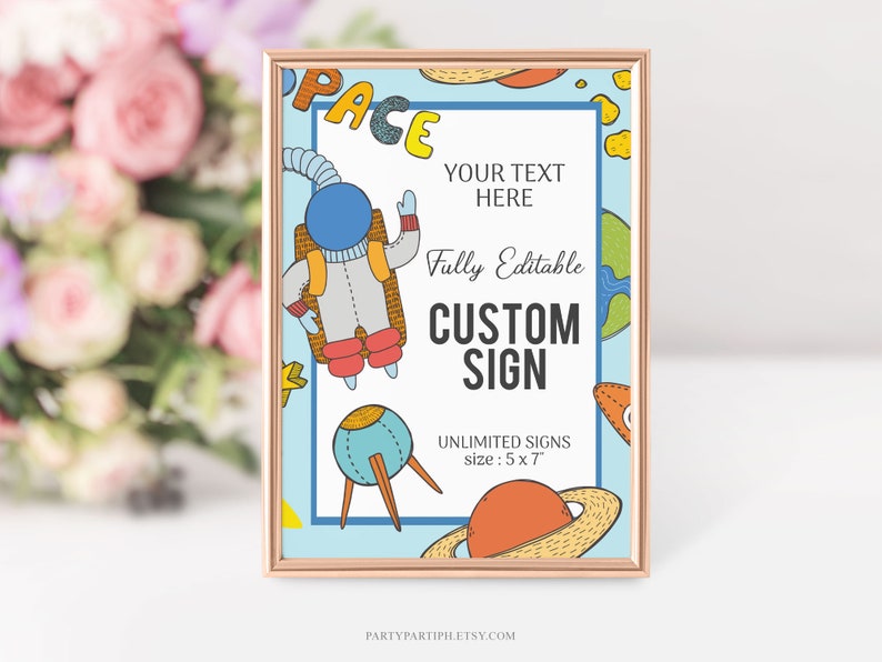 Editable Astronaut Space Custom Table Sign Template Outer Space Table ...