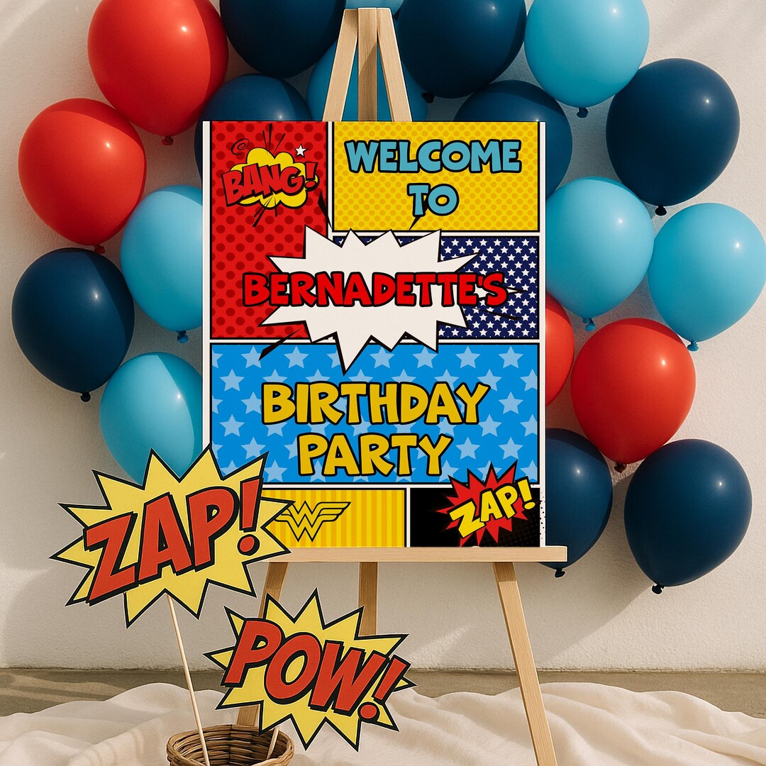 Superhero Welcome Sign: Comic Book Birthday Party Poster, 16x20" 18x24 ...