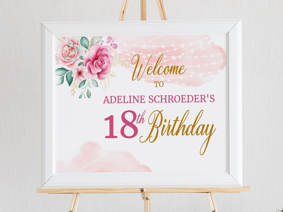 Editable Rustic Birthday Welcome Sign Poster, Pink Birthday Poster Sign ...
