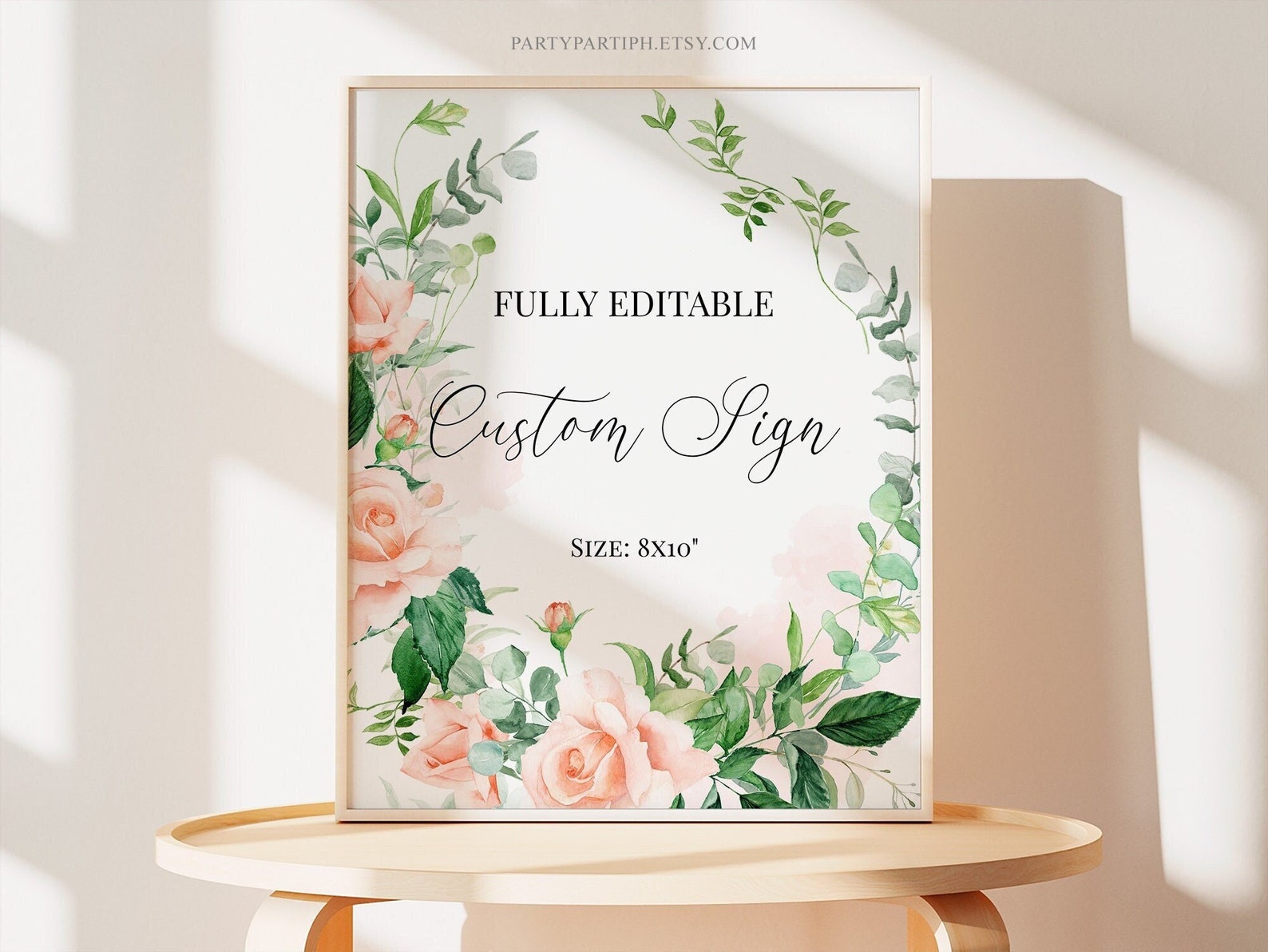 EDITABLE Peach Rose Sign Template Garden Theme Wedding Custom Table ...