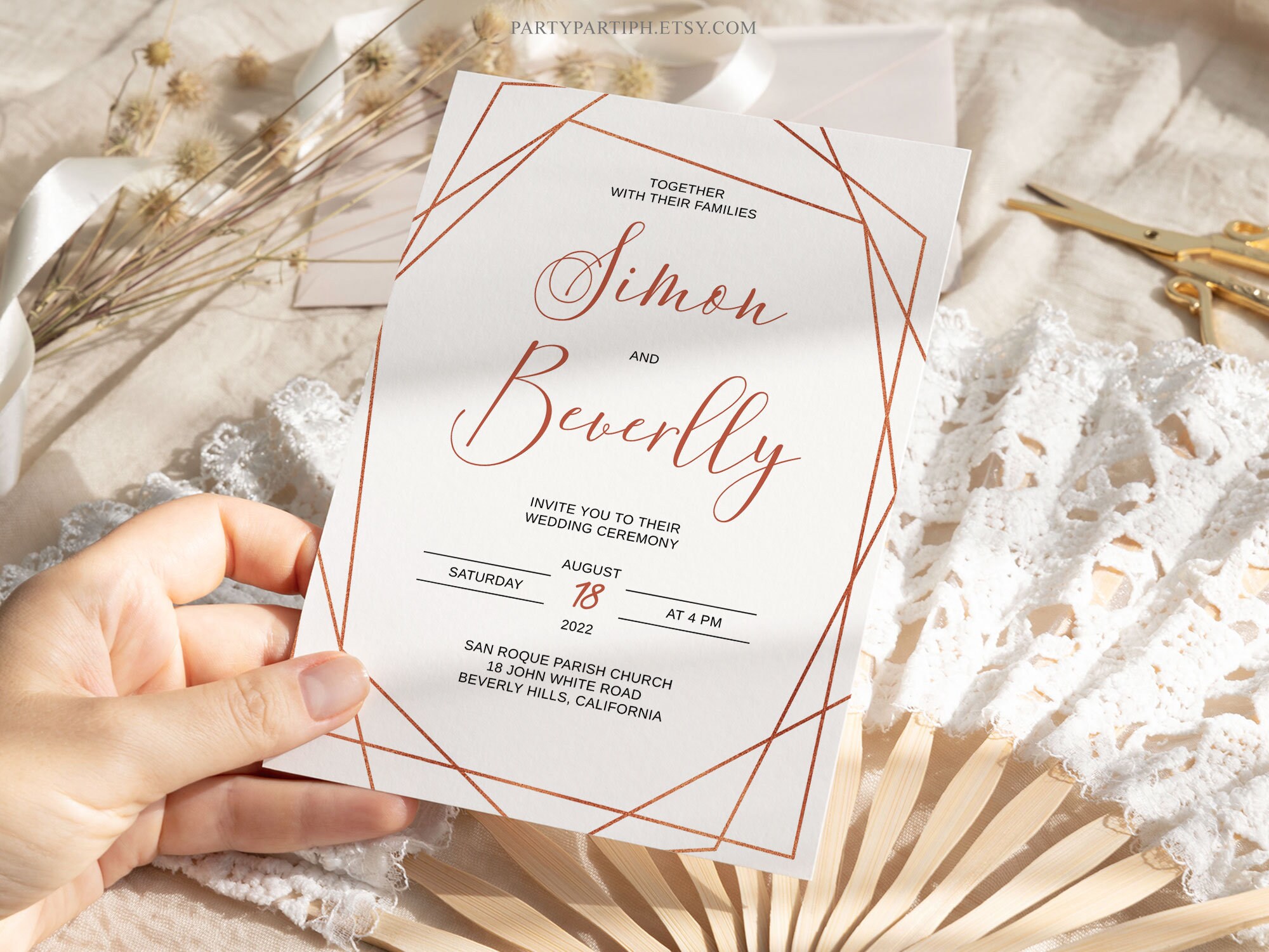 Editable Rose Gold Wedding Invitation Set Template Suite Rose Gold ...
