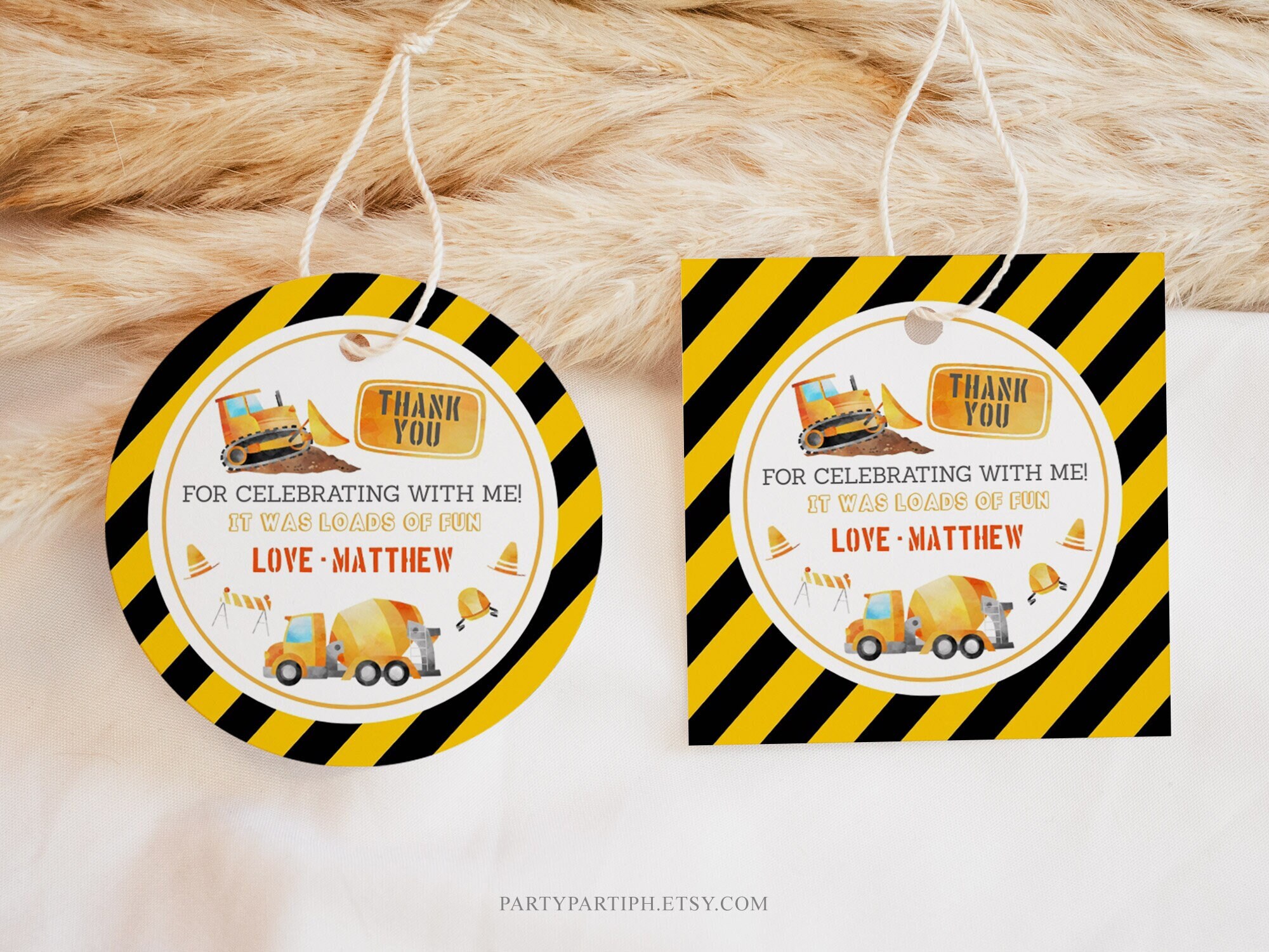 Editable Construction Thank You Tags Template Instant Download Birthday ...