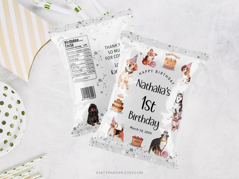 Dog Pawty Chip Bag Printable Dog Party Chip Bag Editable Candy Bag Dog ...