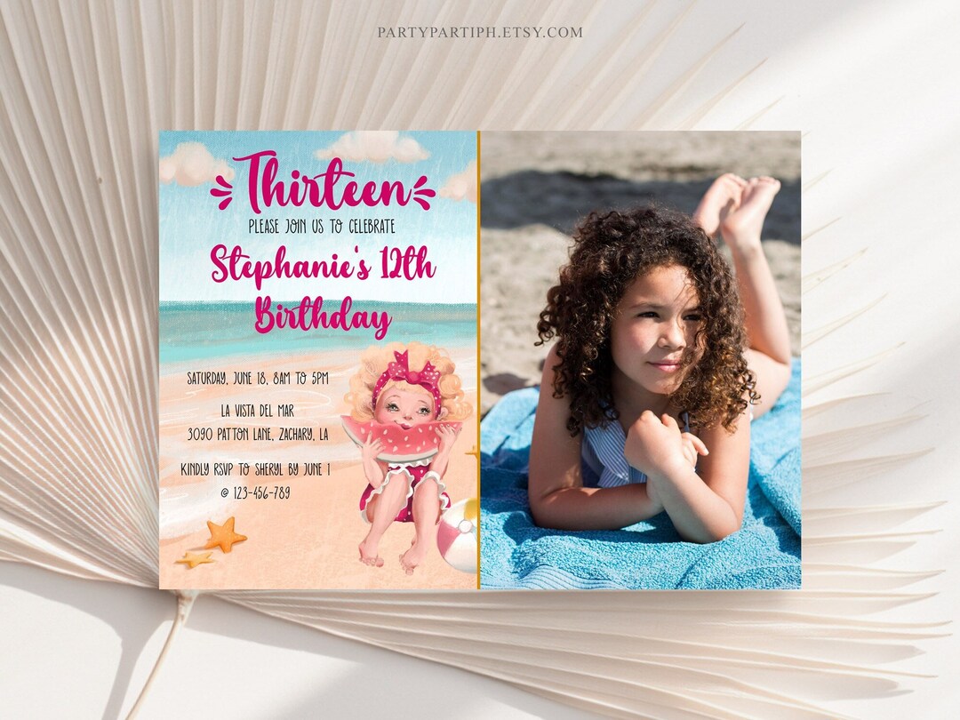 Editable Beach Birthday Party Photo Invitation Template Instant ...