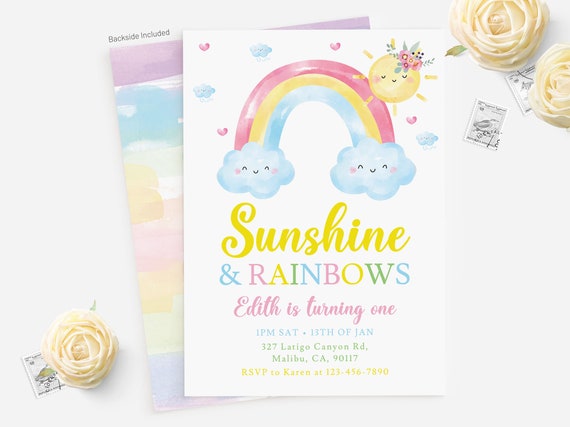 EDITABLE Sunshine Rainbows Birthday Invitation Sunshine and Rainbows ...