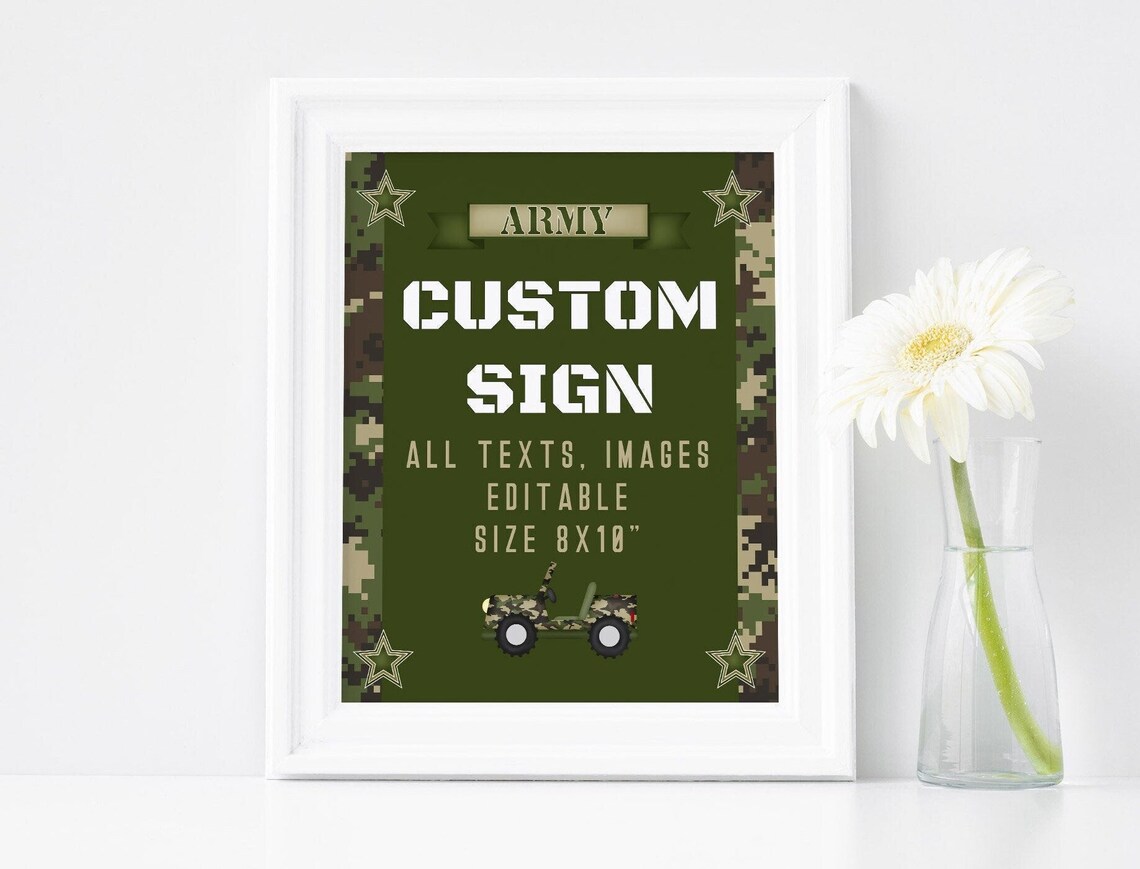 Editable 8x10" Army Sign Template Army Birthday Shower Custom Sign ...