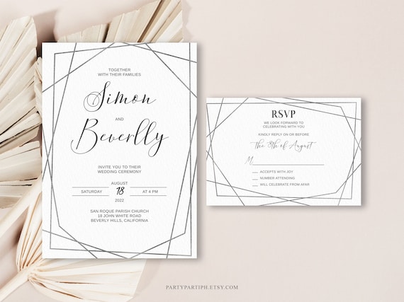 Wedding Invitation Elegant Silver Borders Glitter Wedding Invitation,