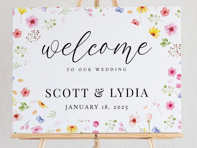 Editable Wildflowers Wedding Welcome Sign Template Summer Flowers ...