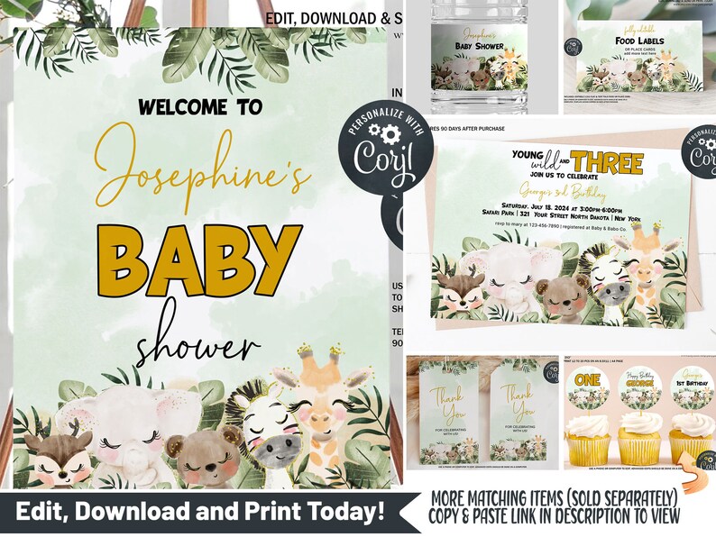 Editable Safari Baby Shower Welcome Sign Gender Neutral - Etsy