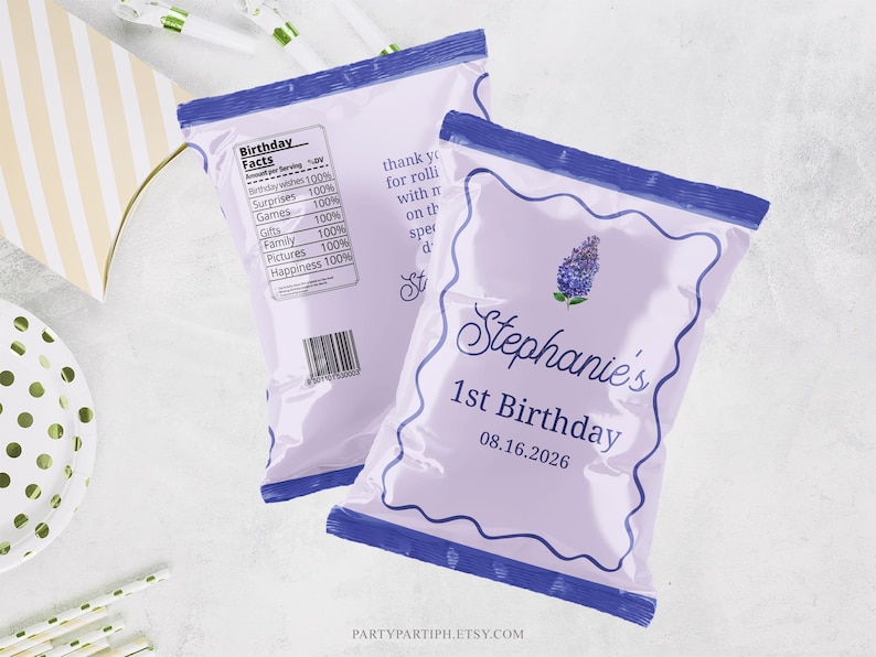 Editable Purple Lilac Wavy Frame Chip Bag Printable Template Modern ...