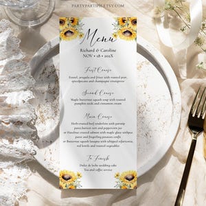 EDITABLE Sunflower Wedding Menu Card Template Instant Download Yellow ...