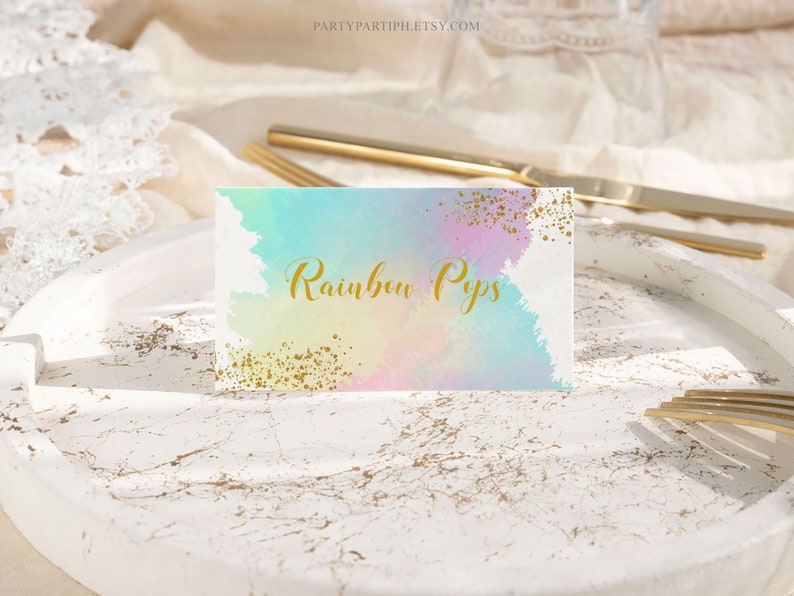 Editable Rainbow Watercolor Place Cards Template Instant Download Table ...