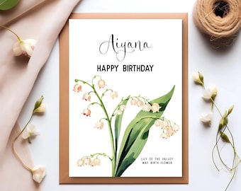 Watercolor Birth Month Flower Birthday Card - May - Lily of the Valley ...
