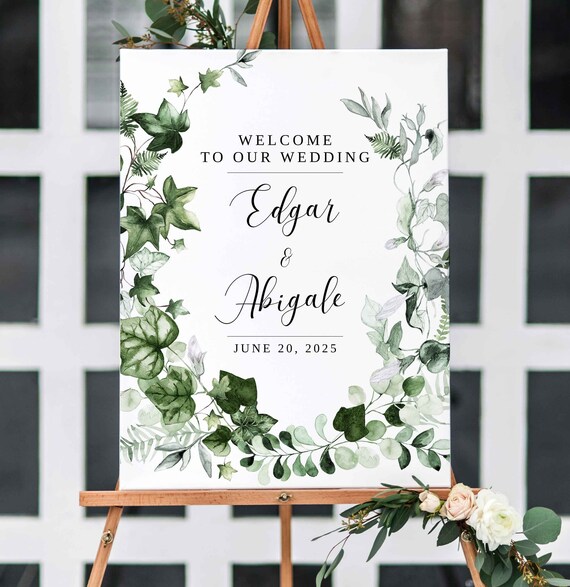 Ivy Wedding Welcome Sign Template, Greenery Wedding Welcome Sign ...