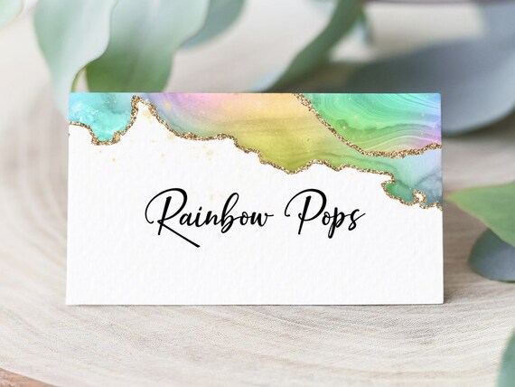 Editable Rainbow Place Card, Watercolor Rainbow Splash Name Card ...