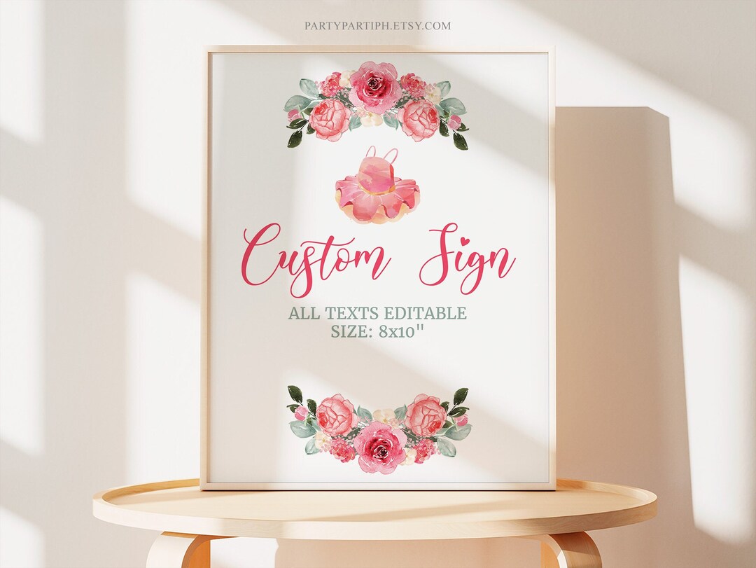 Editable 8x10" Ballerina Sign Template Ballerina Birthday Shower Custom ...