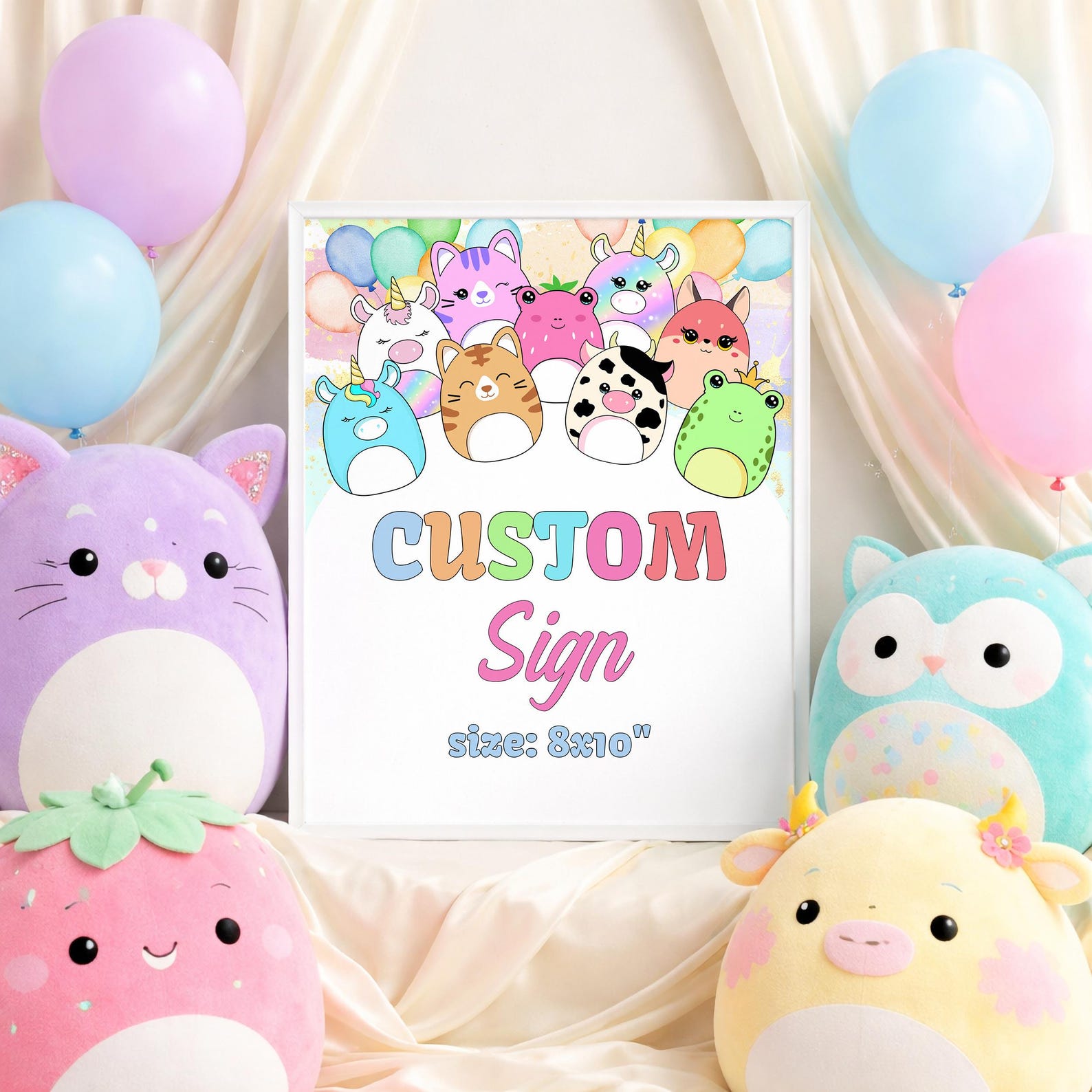 Squishmallow Birthday Welcome Sign: Pastel Plush Party Poster ...