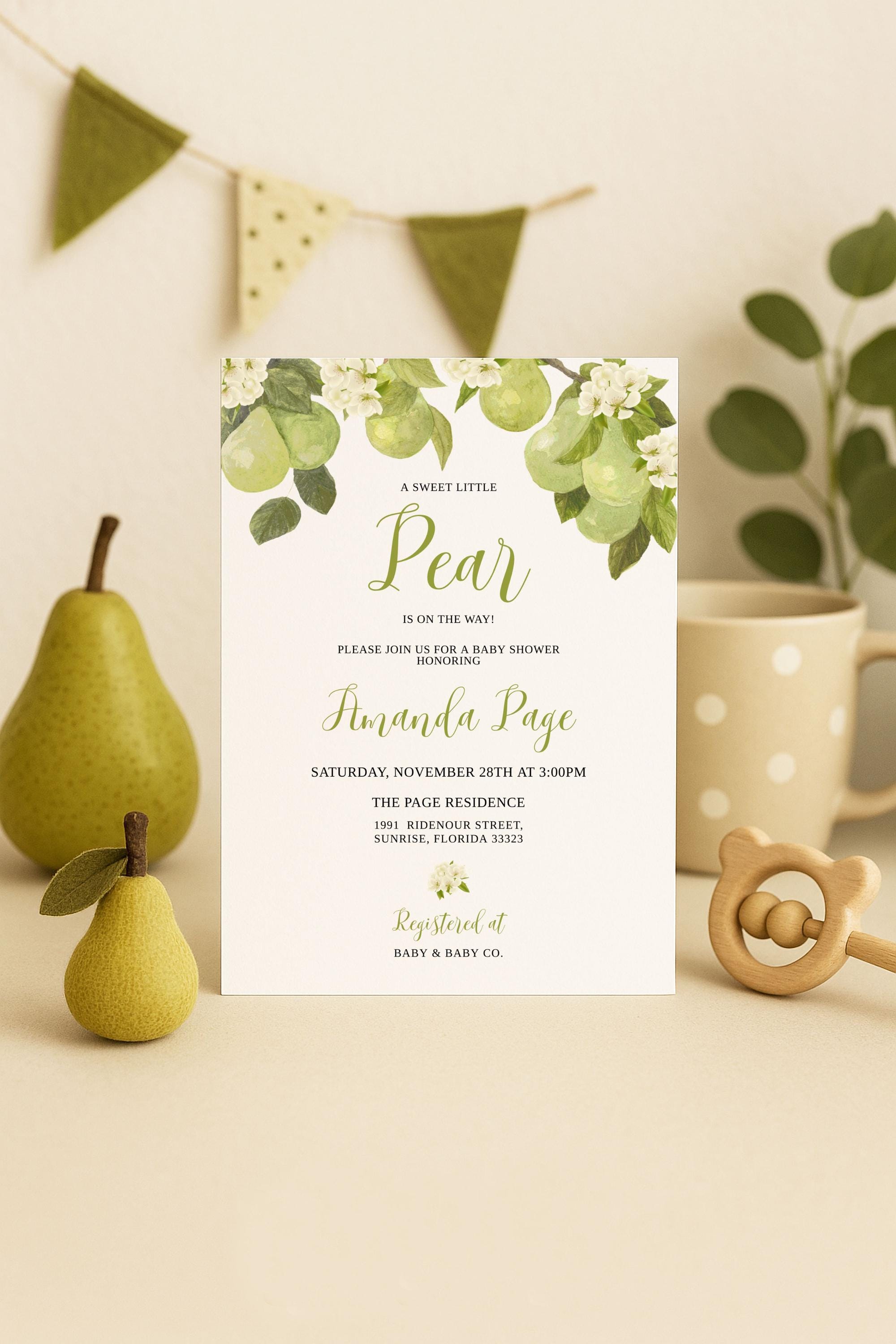Editable Pear Baby Shower Invitation, Gender Neutral Invite, Green ...