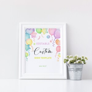 Editable Rainbow Balloons Birthday Custom Sign Pastel - Etsy