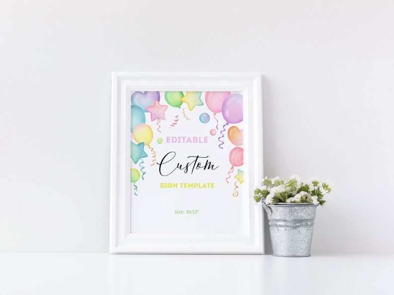 Editable Rainbow Balloons Birthday Custom Sign Pastel - Etsy