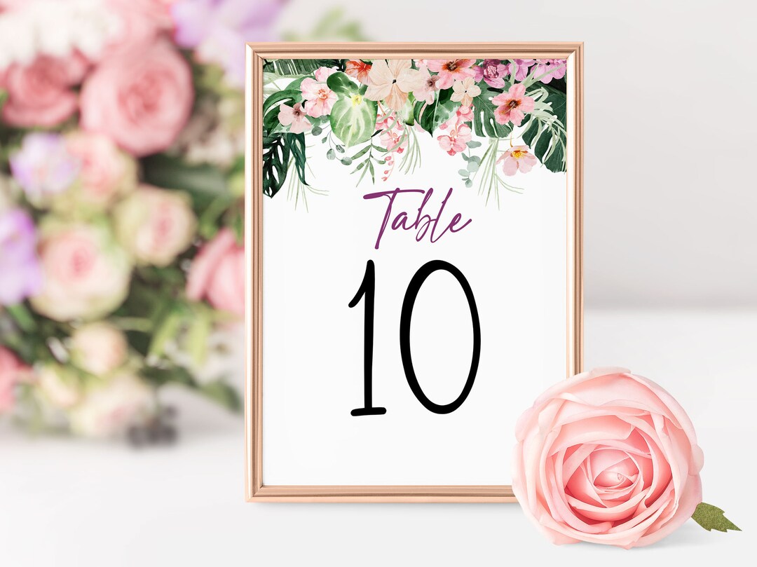 Editable Tropical Table Number Signs Template Wedding Baby Shower ...