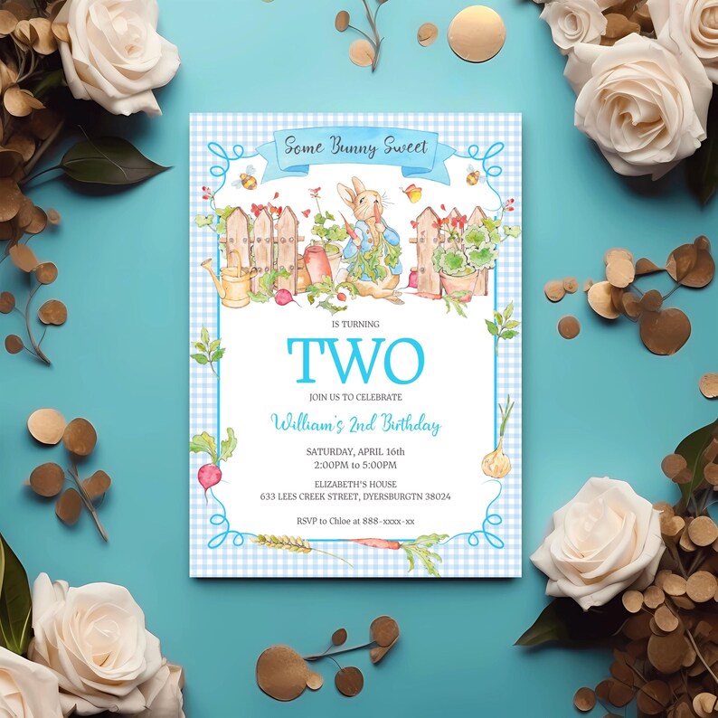 Editable Peter Rabbit 2nd Birthday Invitation Template Some Bunny is ...