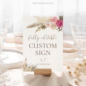 EDITABLE Boho Flowers Custom Template Sign Boho Garden Theme Birthday ...