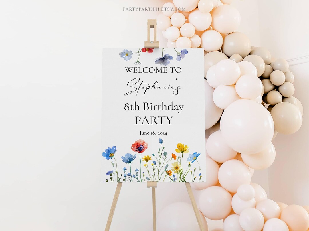 EDITABLE Wildflower Birthday Welcome Sign Party Decoration Template ...