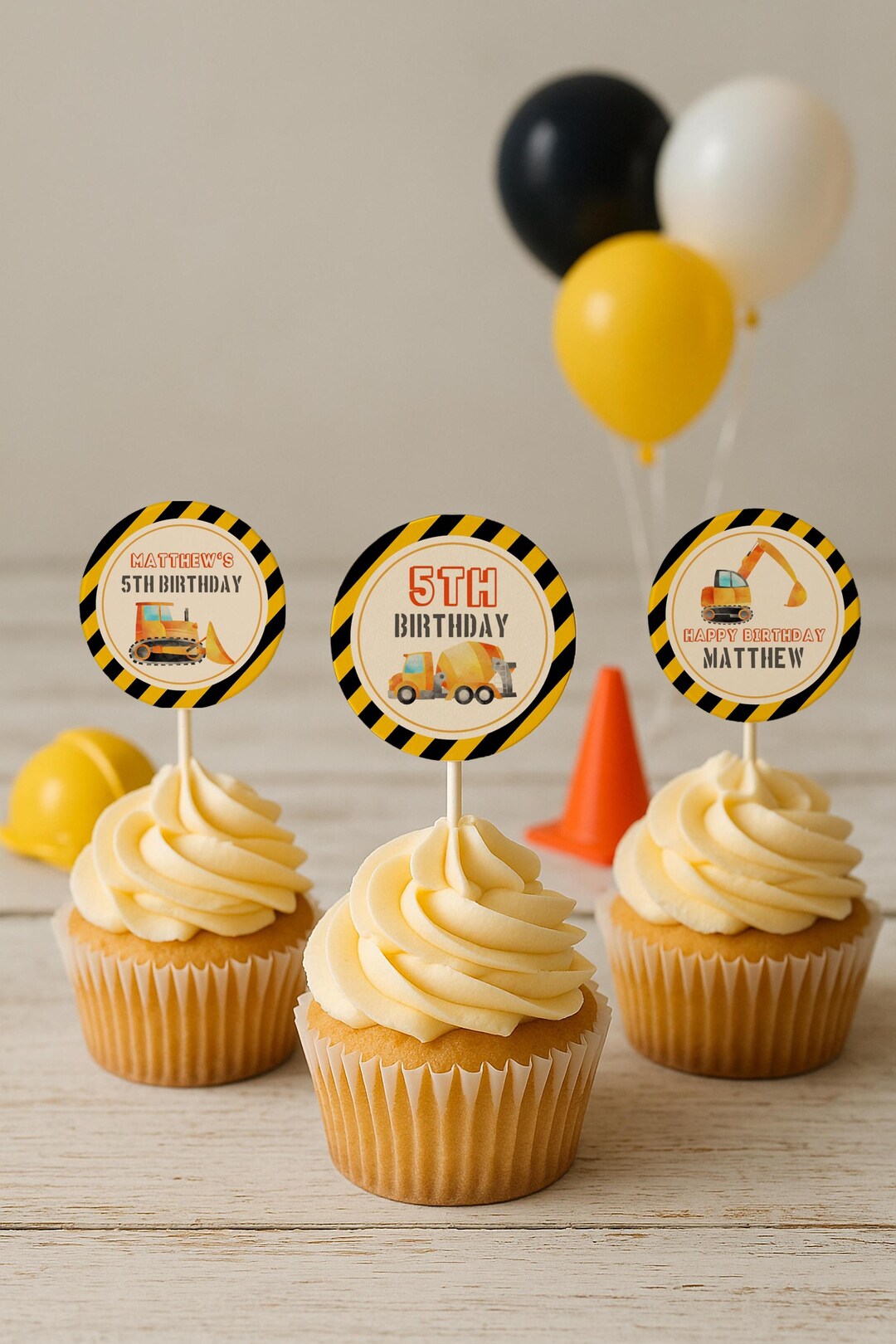 Construction Cupcake Toppers Template, Dump Truck Birthday Party Decor ...